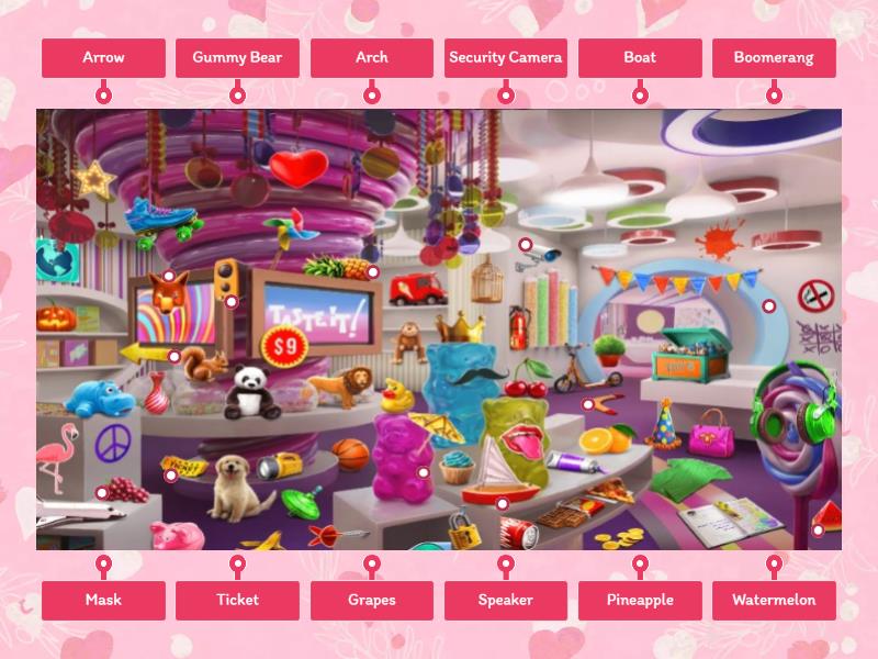 Hidden Objects - Candy Shop - Difficult - Labelled diagram