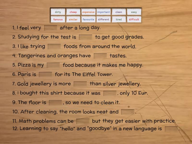 ADJECTIVES_English File_ beginner_U4 - Missing word
