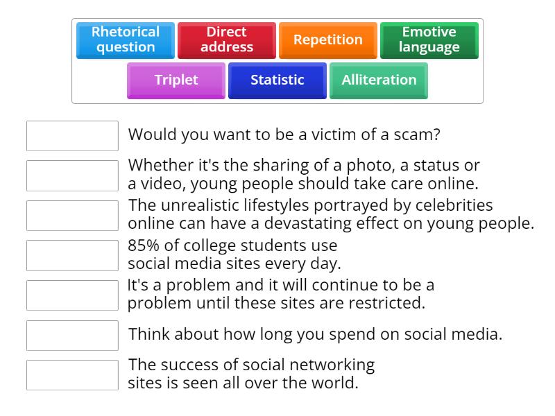 Social media - persuasive techniques Paper 2 - Match up