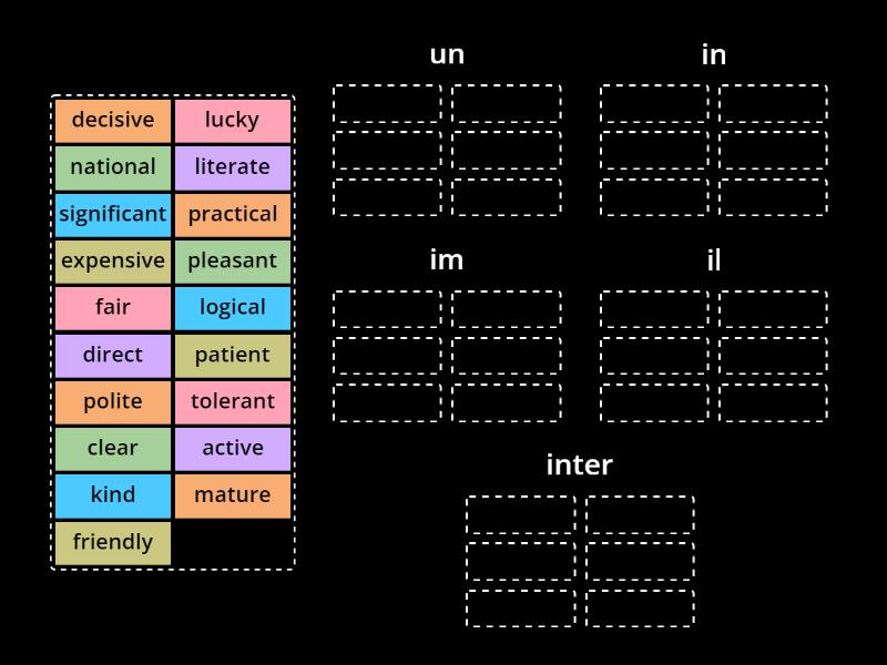 Adjectives - prefixes - Group sort