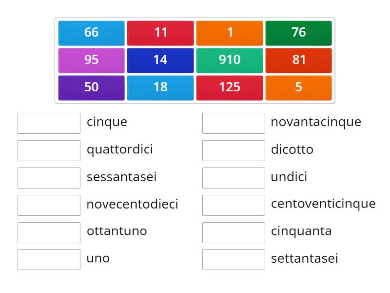 I numeri in italiano - Match up