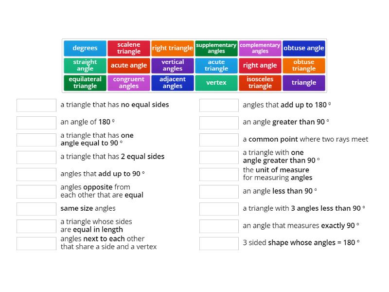 Geometry Vocabulary: Angles and Triangles - Match up