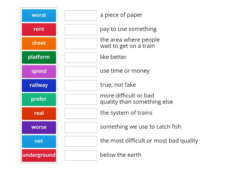 A2+ Vocabulary List 5 (Spring) Words 25 - 35 - Match up