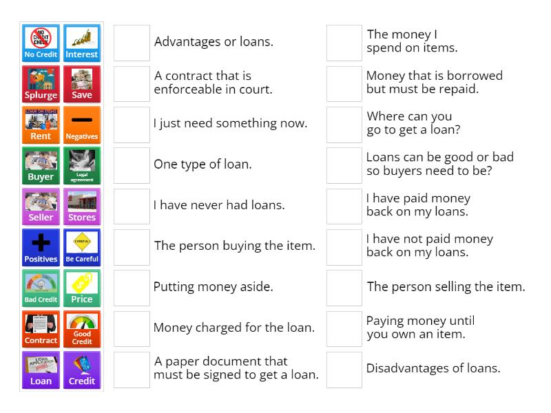 Budgeting- Vocabulary - Match up