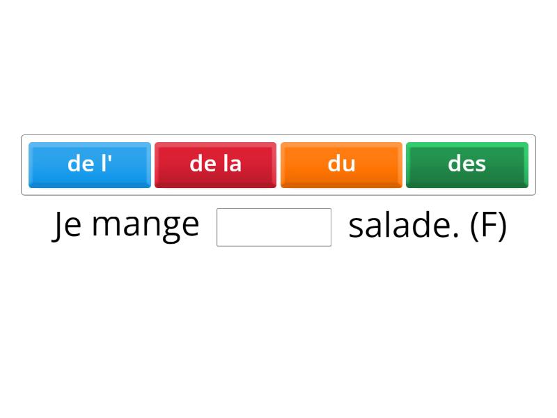 Je mange ... du / de la / des - Complete the sentence
