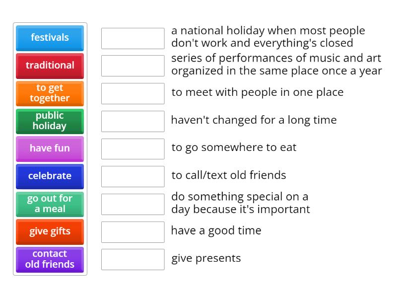 Celebrations vocabulary - Match up