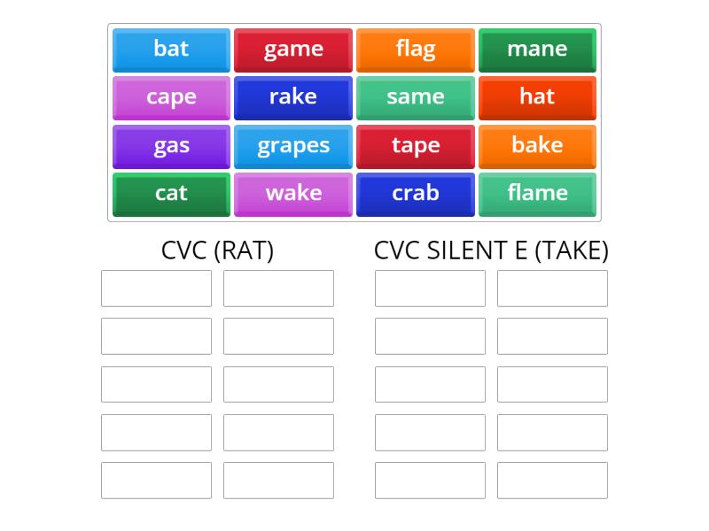 CVC (RAT) vs CVC SILENT E (TAKE) - Group sort