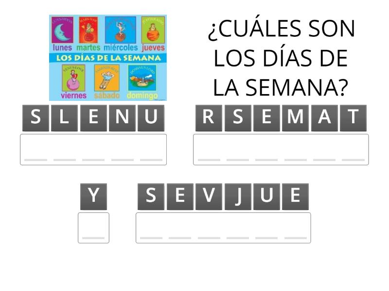 Días de la semana para principiantes. - Anagrama