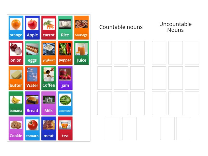 COUNTABLE AND UNCOUNTABLE NOUNS group sort - Ordenar por grupo