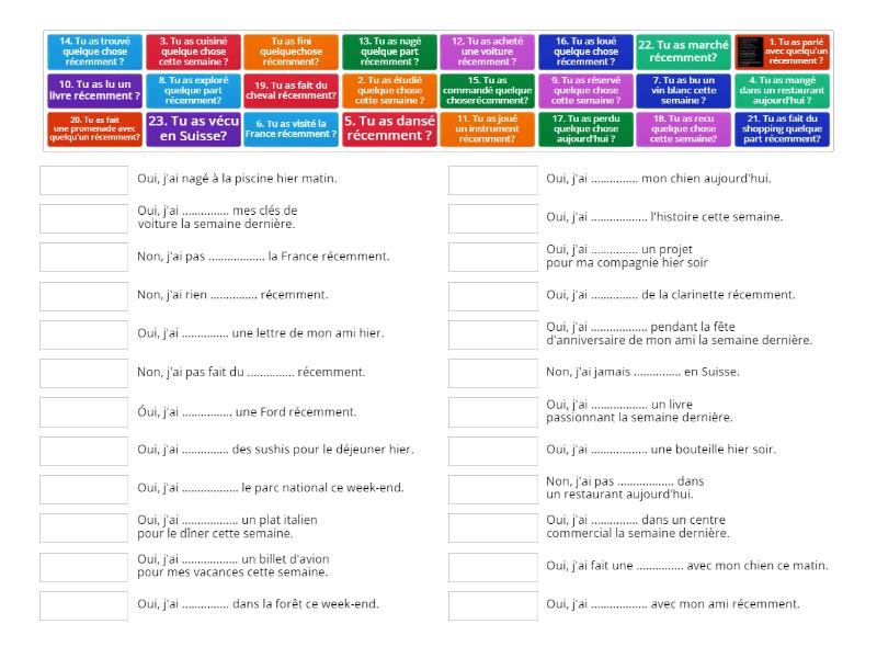 French perfect tense Q & A - Match up