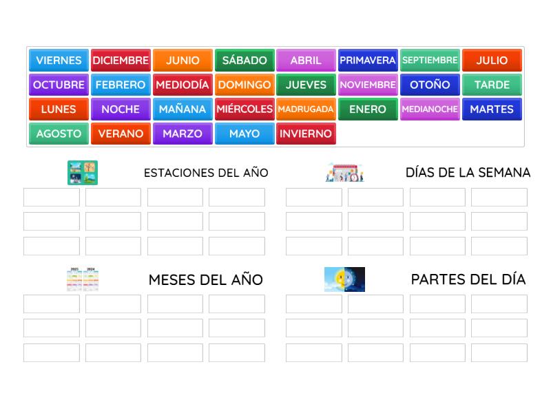 DÍAS DE LA SEMANA, ESTACIONES, LOS MESES DEL AÑO Y PARTES DEL DÍA ...
