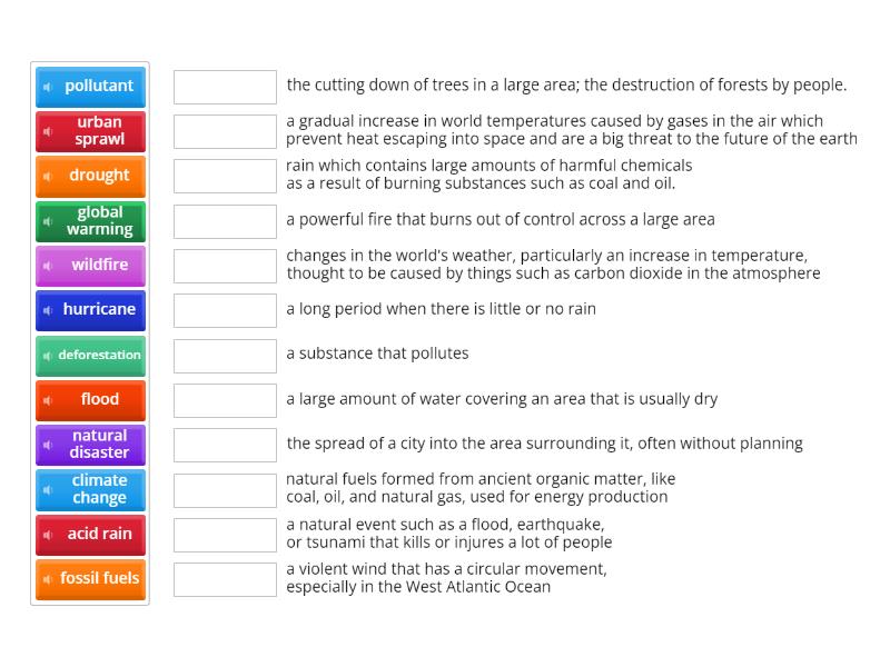 Top 5 Environmental Problems in the Current World Definitions - Match up