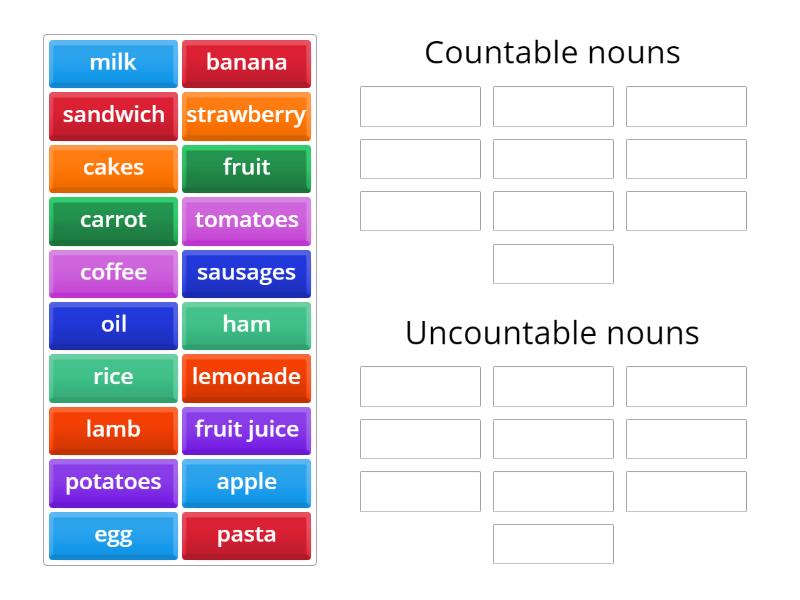Countable and uncountable nouns - Group sort