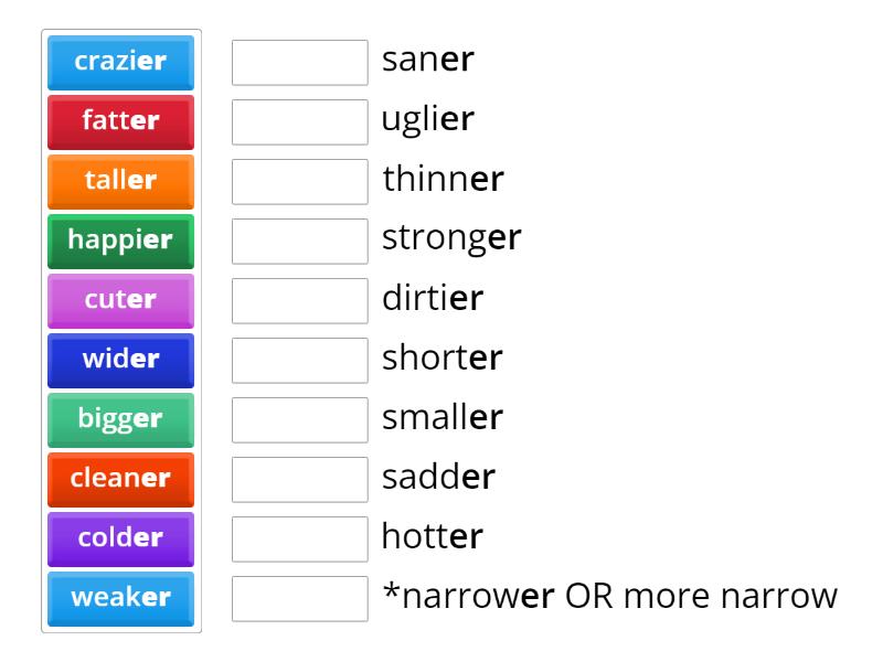 Antonym (opposite) Match with Comparitives - Match up
