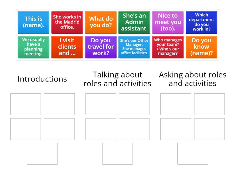 Roles and activities - Group sort