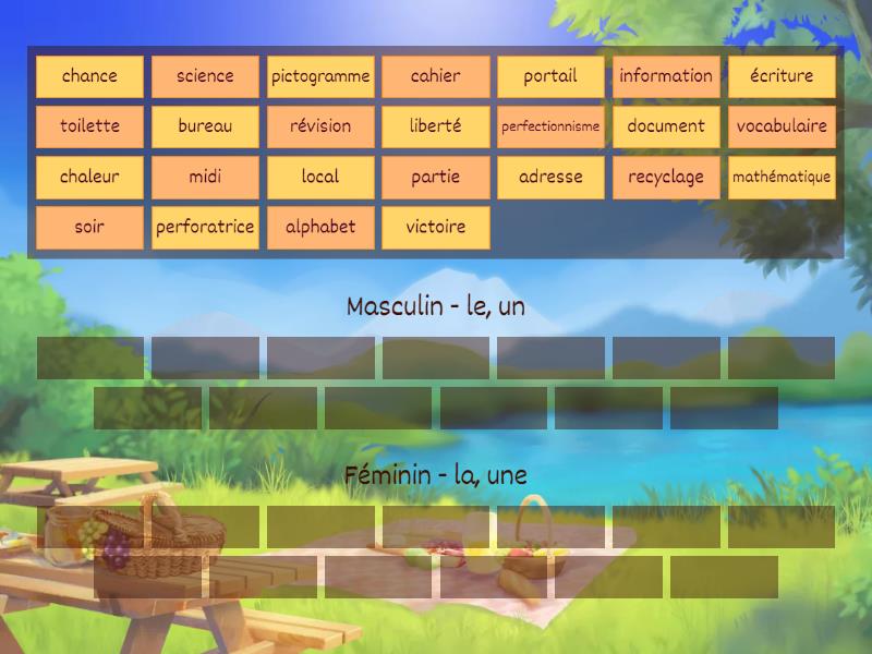 Le genre des noms: Masculin ou féminin? - Trier par groupe