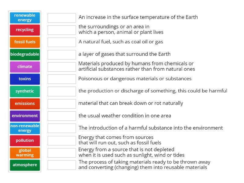 ESOL L2 Sustainability Vocabulary - Match up