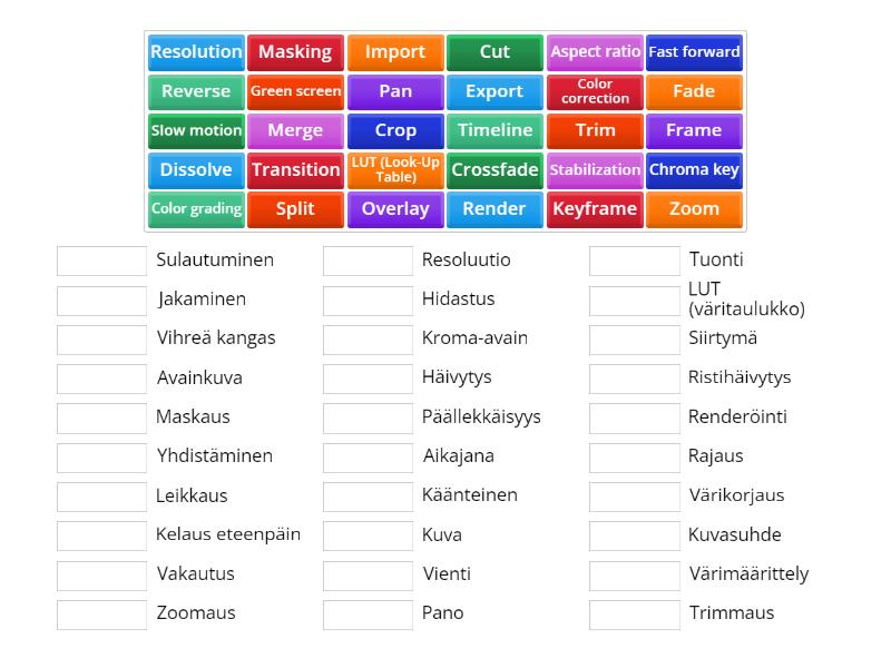 Editing terms - Match up