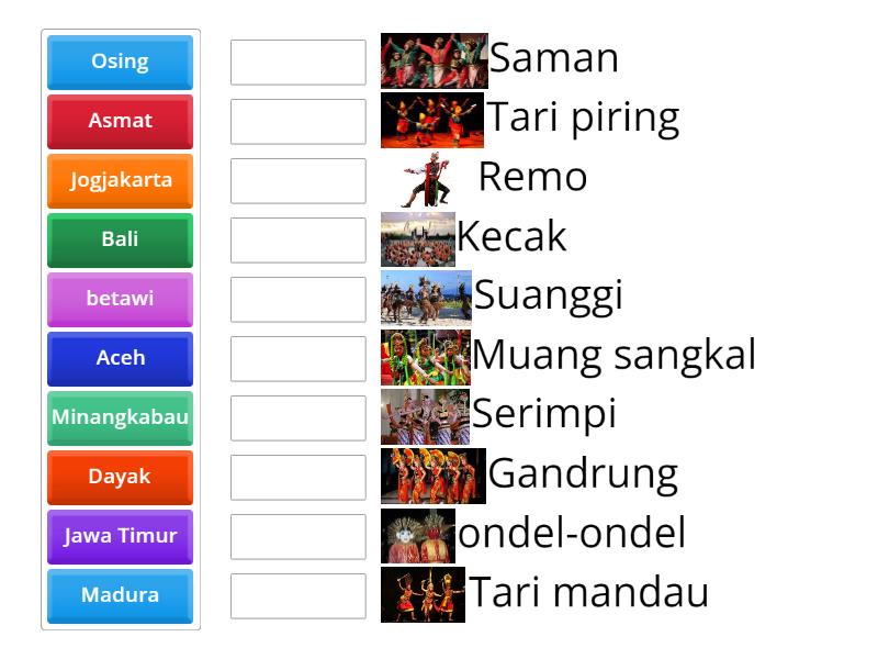 wordwall Keragaman Budaya Indonesia kelas 4 - Match up