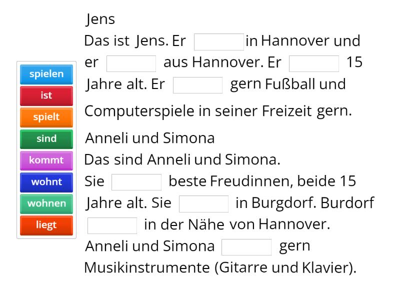 Unsere Freunde stellen sich vor - Complete the sentence