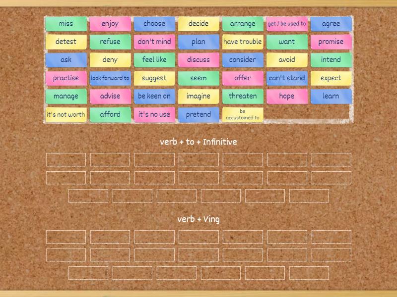 Gerunds & Infinitives C1: verbs sorting - Group sort
