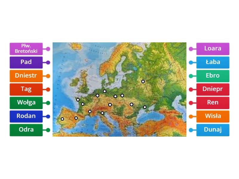 Geografia kl. 6 mapa fiziczna rzeki - Diagrama con etiquetas