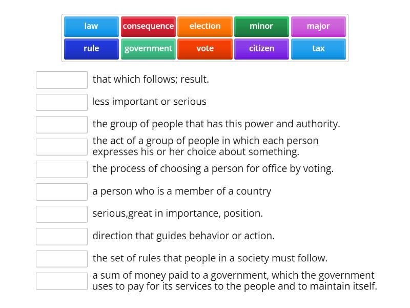 Government vocabulary - Match up