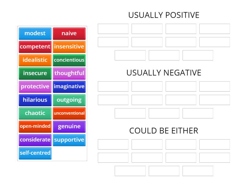 ADJECTIVES TO DESCRIBE PERSONALITY - Group sort