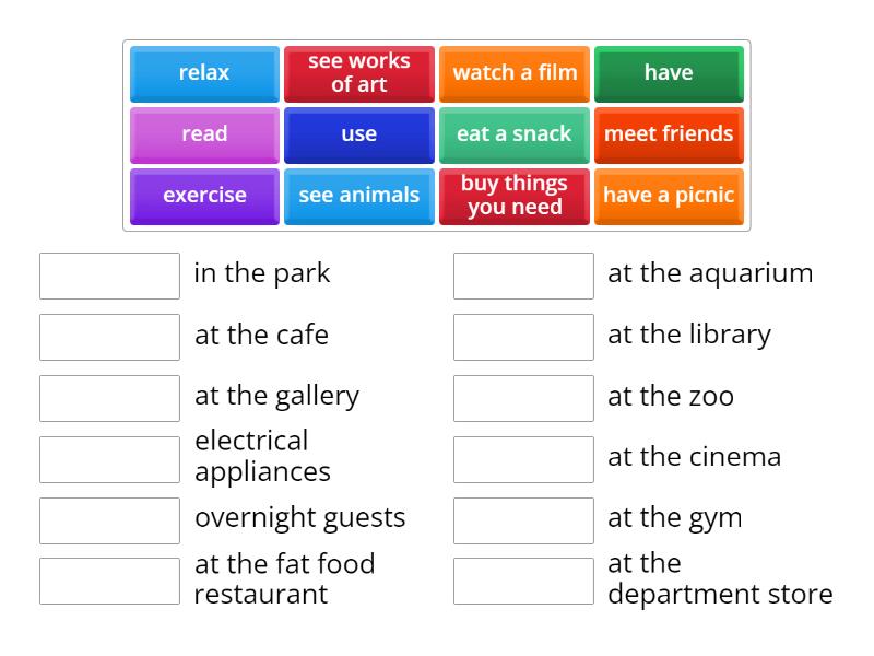 Spotlight 6. Module 8 (activities and places). - Match up