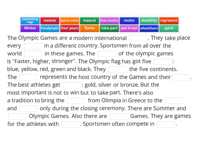Olympic Games Reading comprehension - Complete the sentence