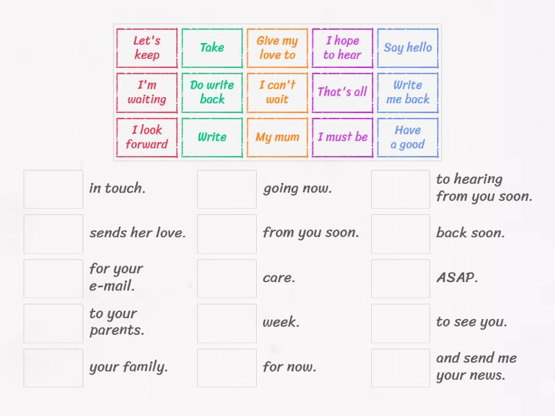 Writing an e-mail - Closing phrases - Match up