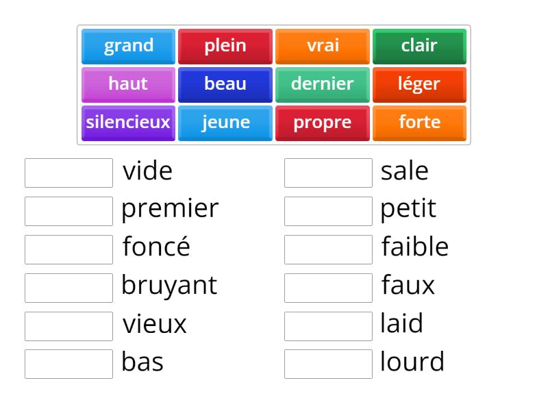 adjectifs contraires - Match up