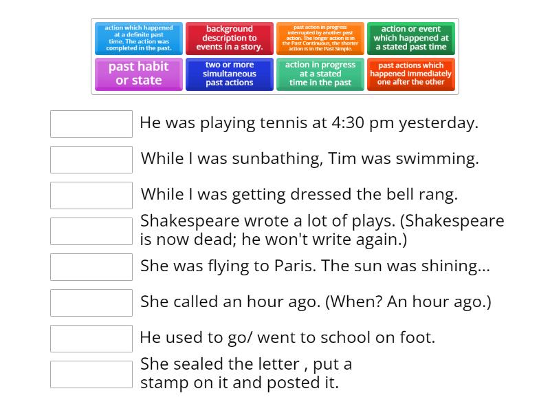 Past Simple Past Continuous rules - Match up