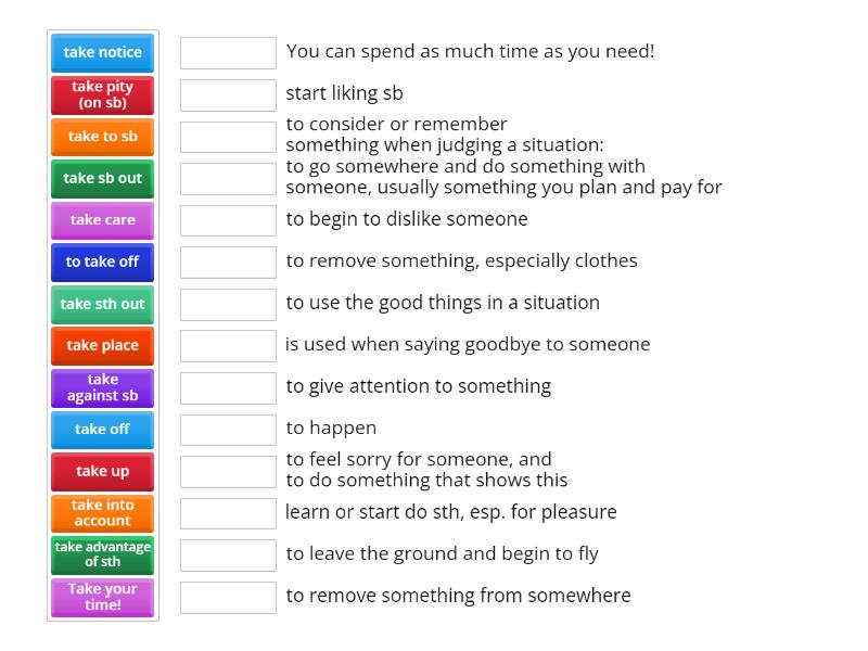 Phrases with "take" (EF - Upper) - Match up