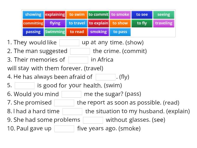 Infinitive and Gerunds: Verb Patterns - Completa la oración