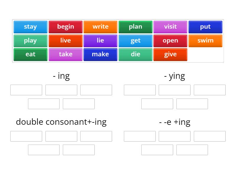 Present Continuous Spelling rules - Group sort