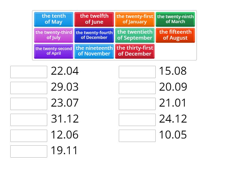 Spotlight 6 dates, ordinal numbers - Match up