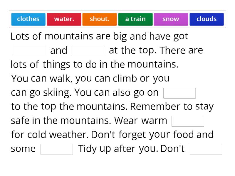 AS 2 Unit 6 Reading Mountains - Complete the sentence