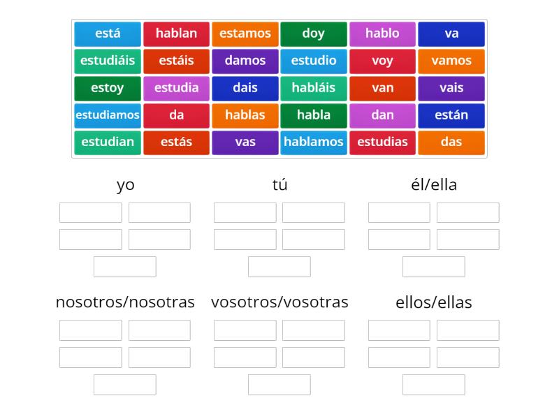Presente verbos regulares/ir dar/estar - Español I - Групповая сортировка