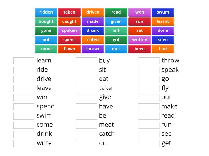 Irregular verbs - past participle V3 - Une las parejas