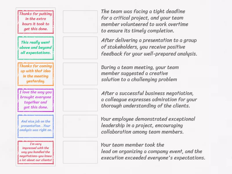 Expressing praise and recognition to your team members - Une las parejas