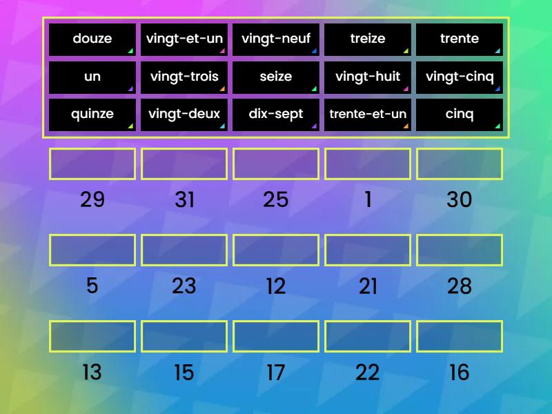les nombres 1-31 - Match up