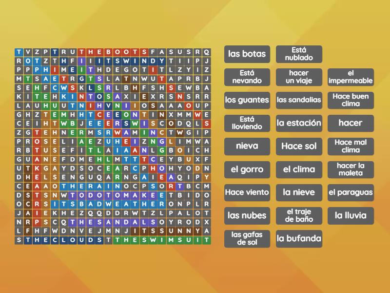 El clima y las estaciones - Weather and seasons Papel - Wordsearch