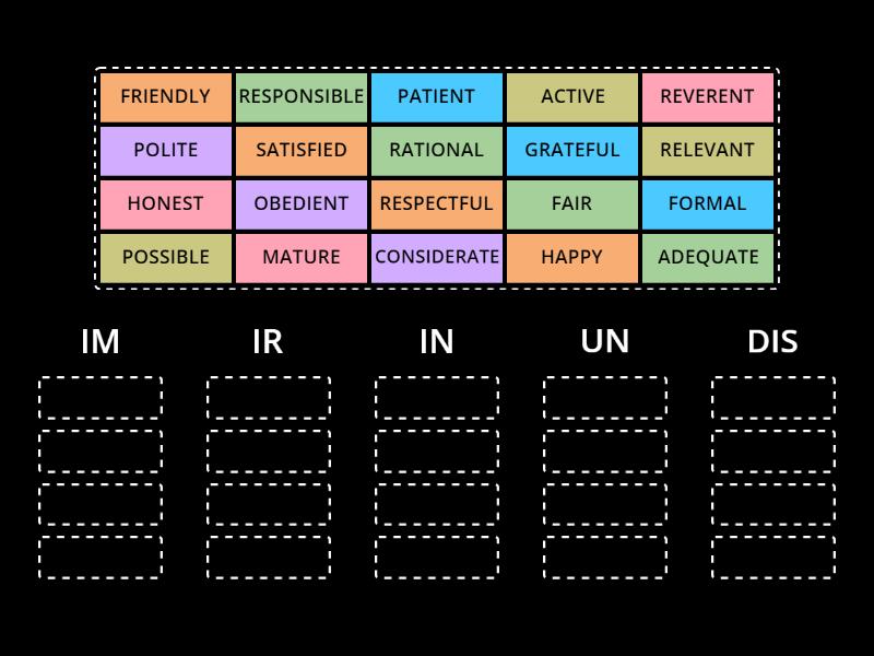 Prefixes for Adjectives - Group sort