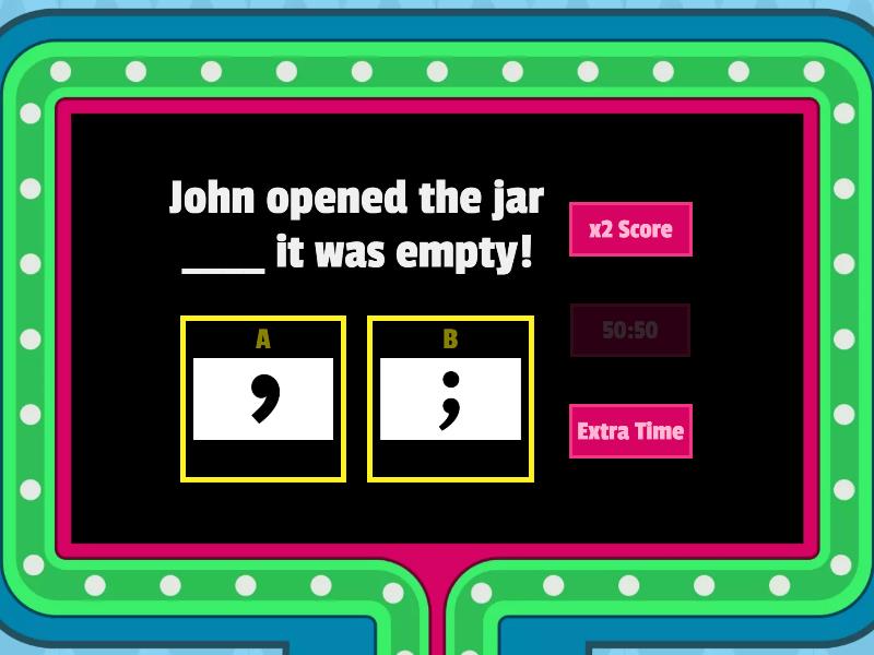 COMPOUND SENTENCES - Commas and Semicolon - Gameshow quiz
