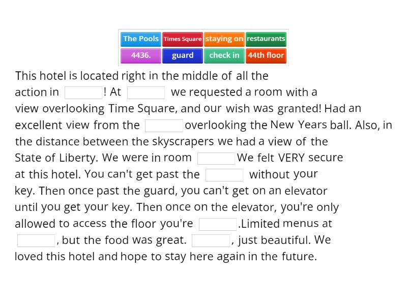 Hotel review 1 - Complete the sentence