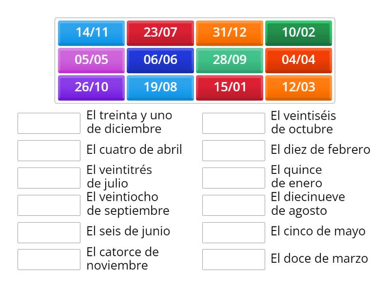 Revision of Dates - Las fechas - Match up