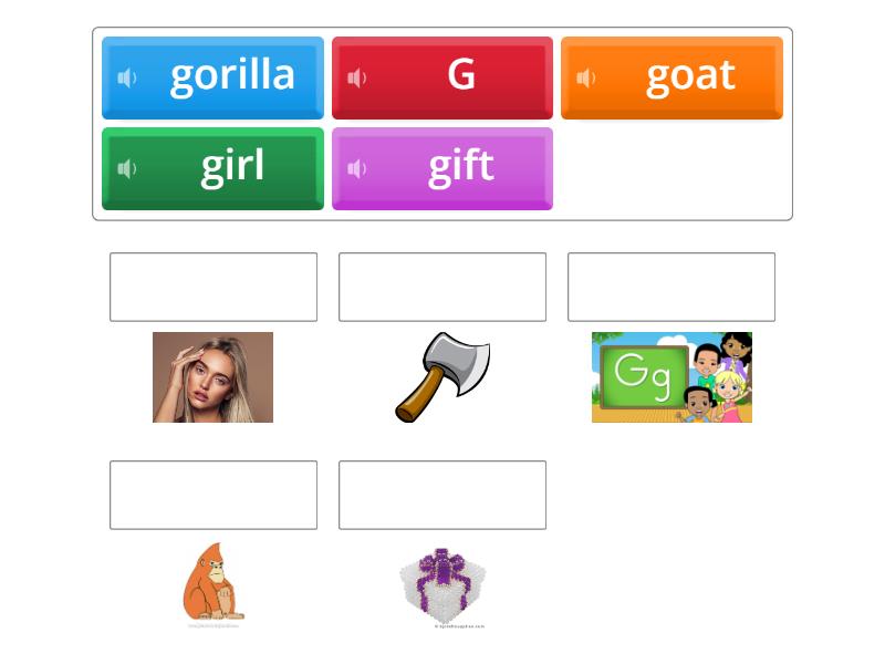 6.OP1 - Gg (gift, girl, gorilla, goat). Listen and match. - Match up