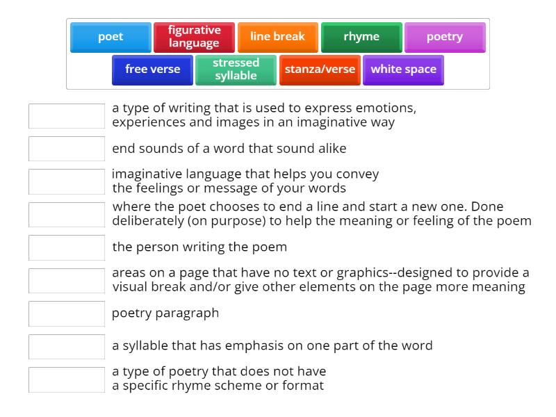 Poetry Vocab - Match up