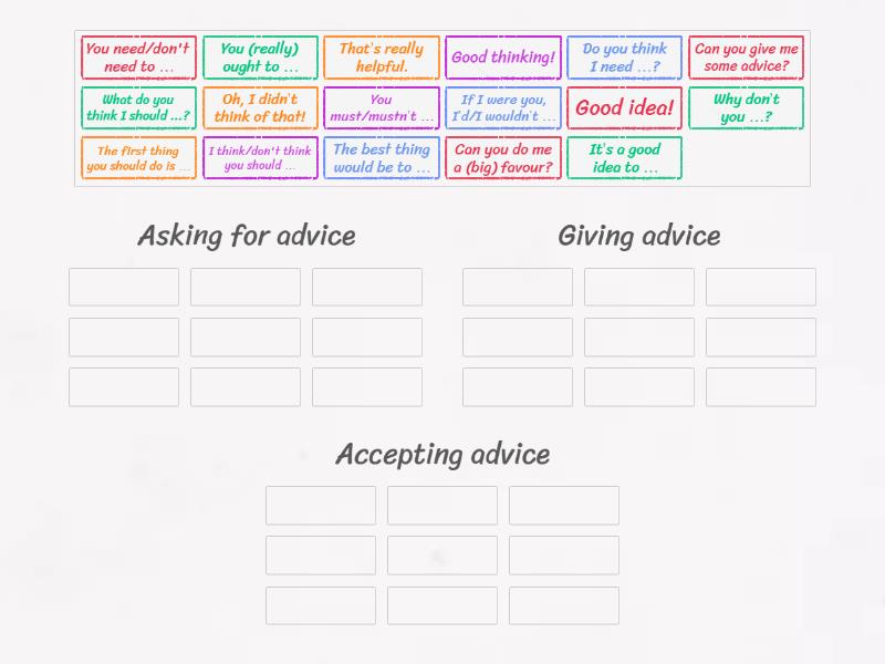 Focus 3 Unit 3.8 Speaking box - Group sort